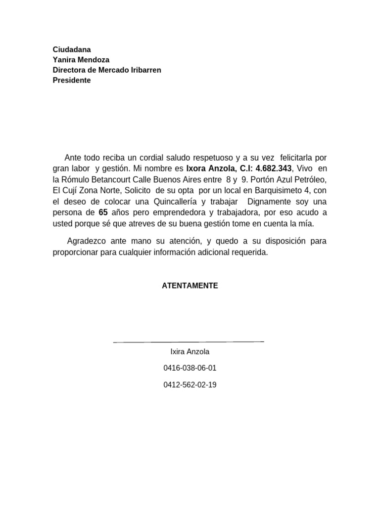 Carta Ixora Anzola | PDF
