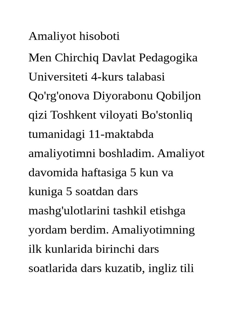Amaliyot Hisoboti - 20241215 - 143743 - 0000 | PDF