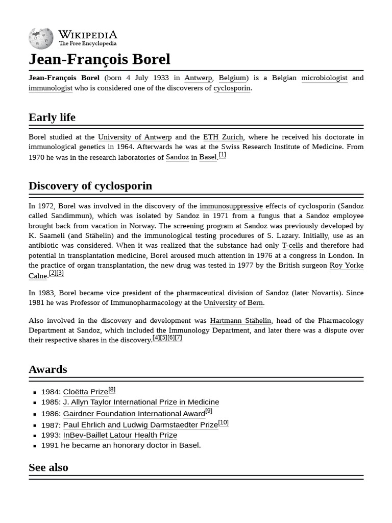 Jean-François_Borel | PDF | Medical Treatments | Pharmacology