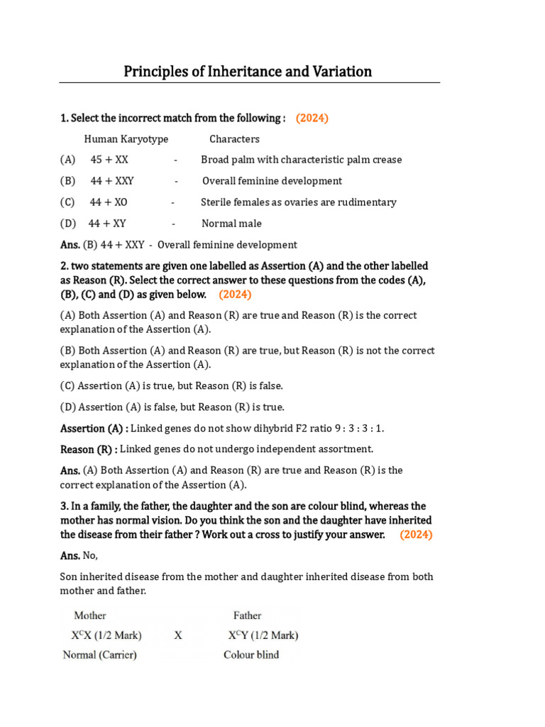 Principles of Inheritance and Variations | PDF | Dominance (Genetics ...