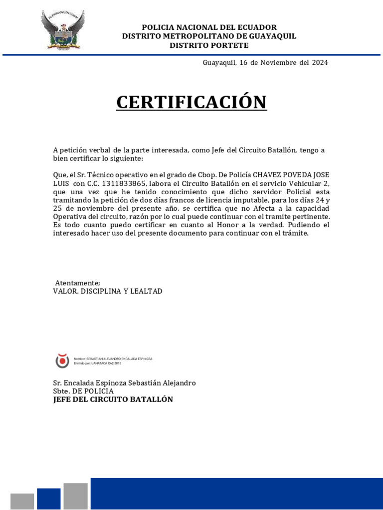 Certificaci N para D A Franco ... | PDF