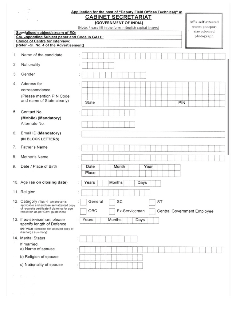 Cabinet Secretariat DFO Application Form | PDF