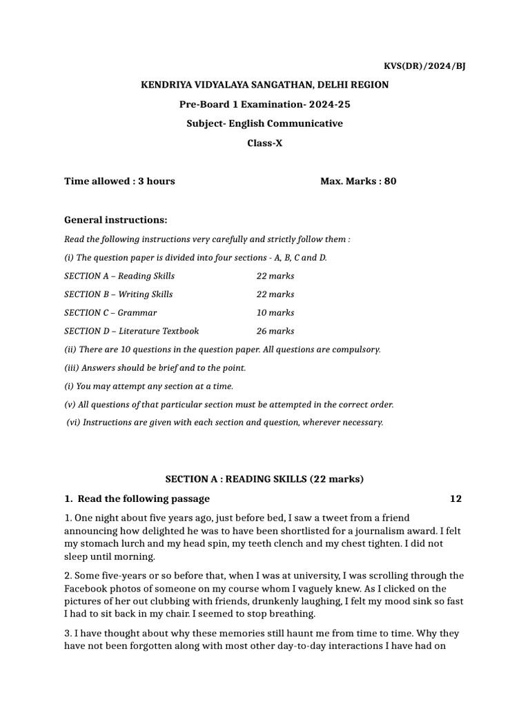 QP English X Set1 | PDF | Envy