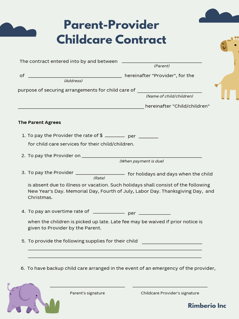 Illustrative Parent-Provider Childcare Contract Form.pdf | PDF