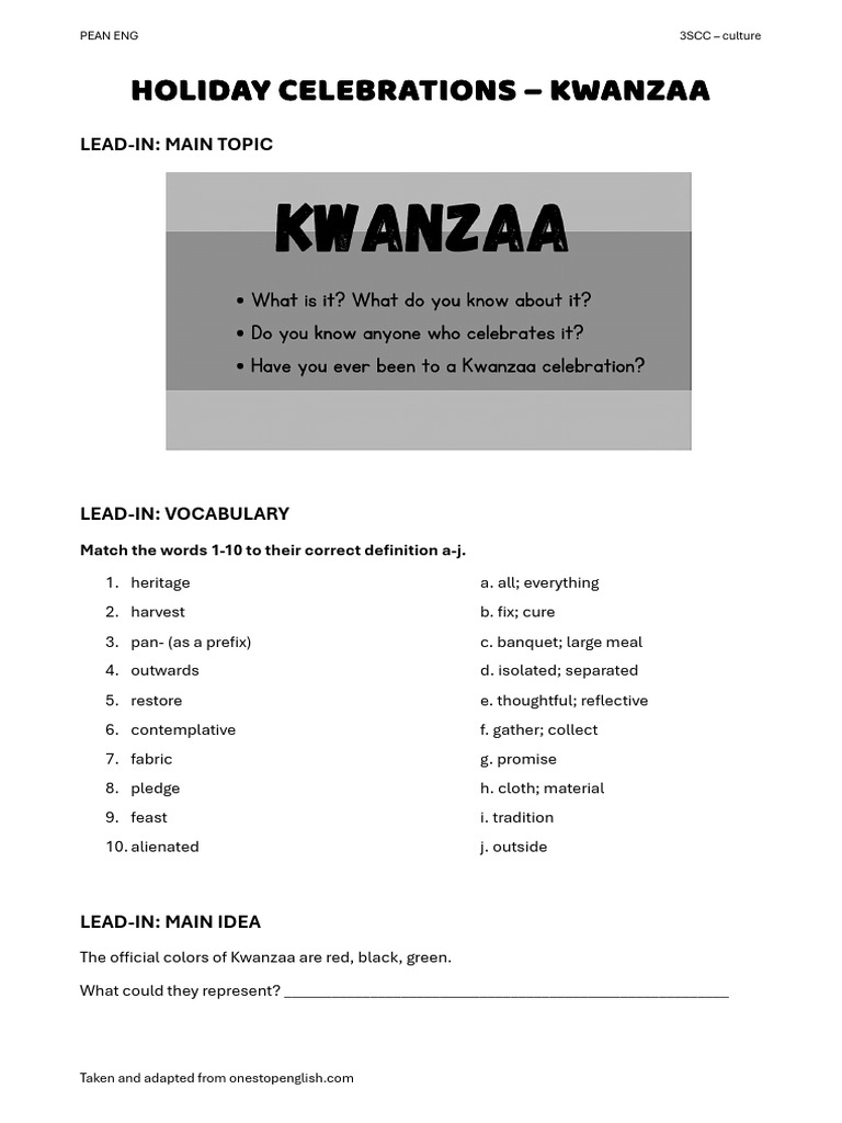 HOLIDAY CELEBRATIONS_KWANZAA | PDF