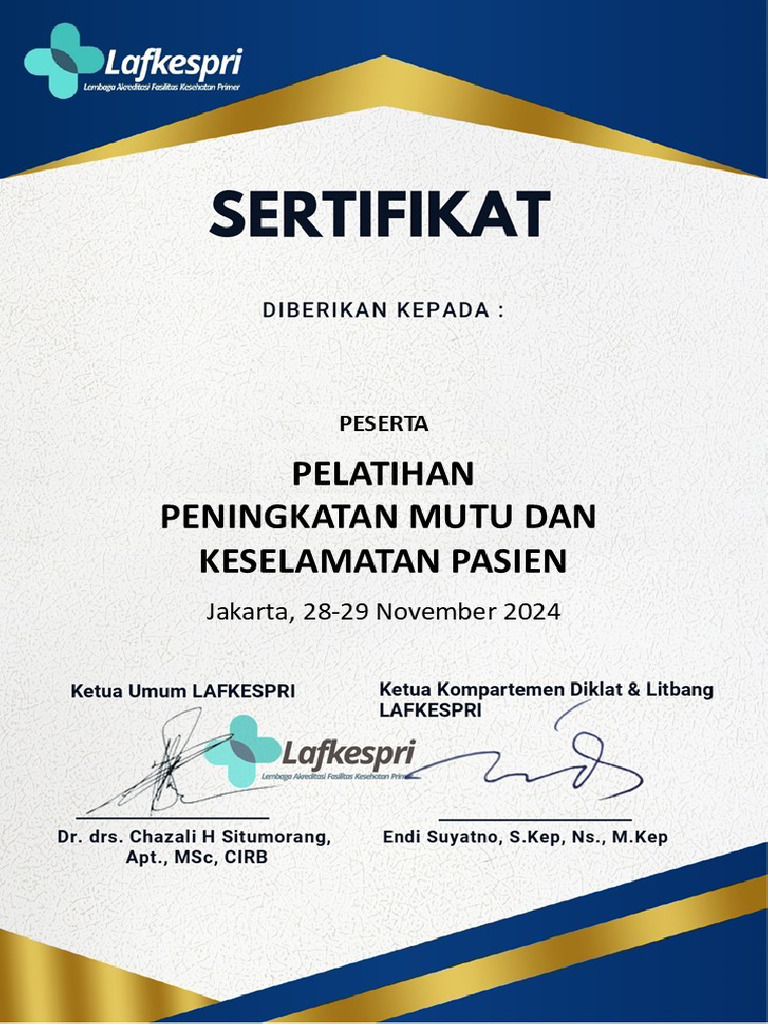 Sertifikat Pelatihan PMKP | PDF