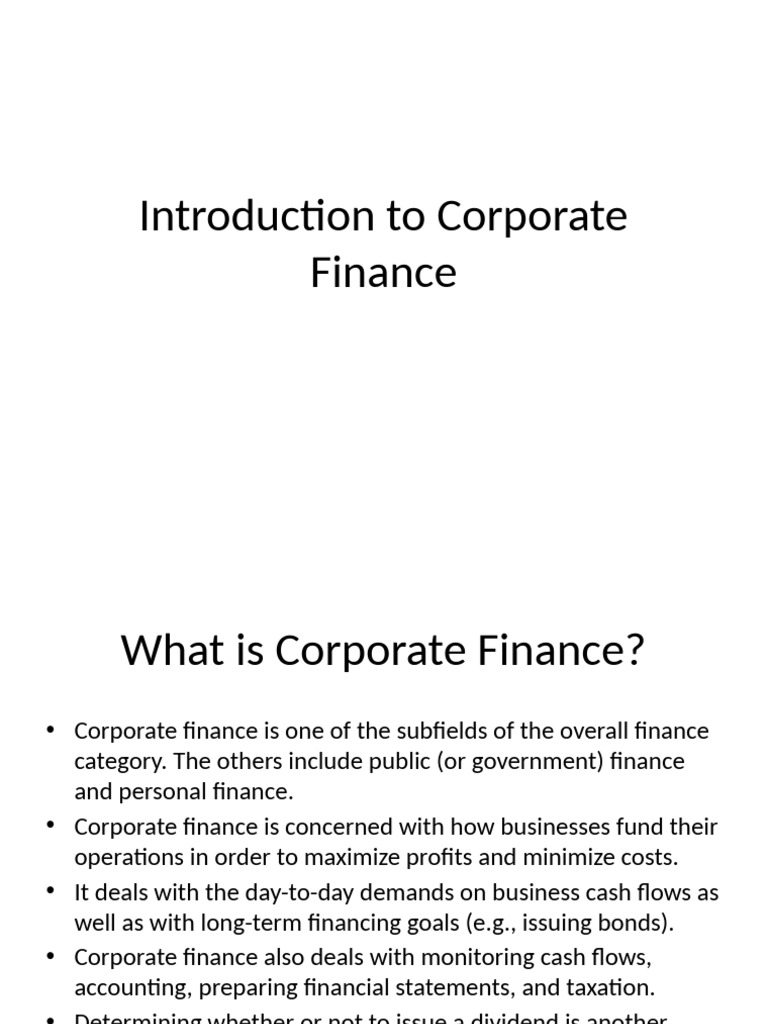 PU PPT Corporate Finance Introduction | PDF | Partnership | Sole ...
