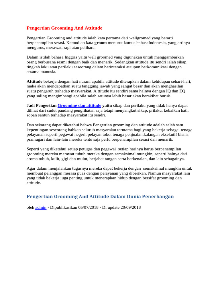 Pengertian Grooming Dan Attitude | PDF