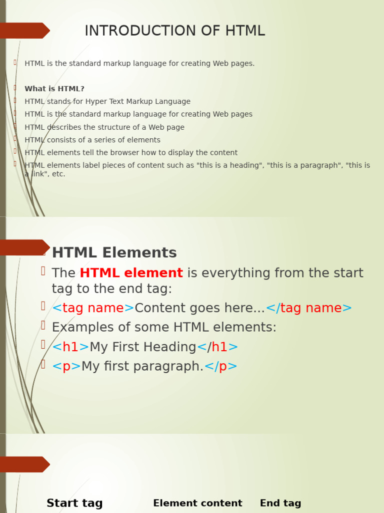Introduction of HTML.... 2nd Slides | PDF | Html Element | Html