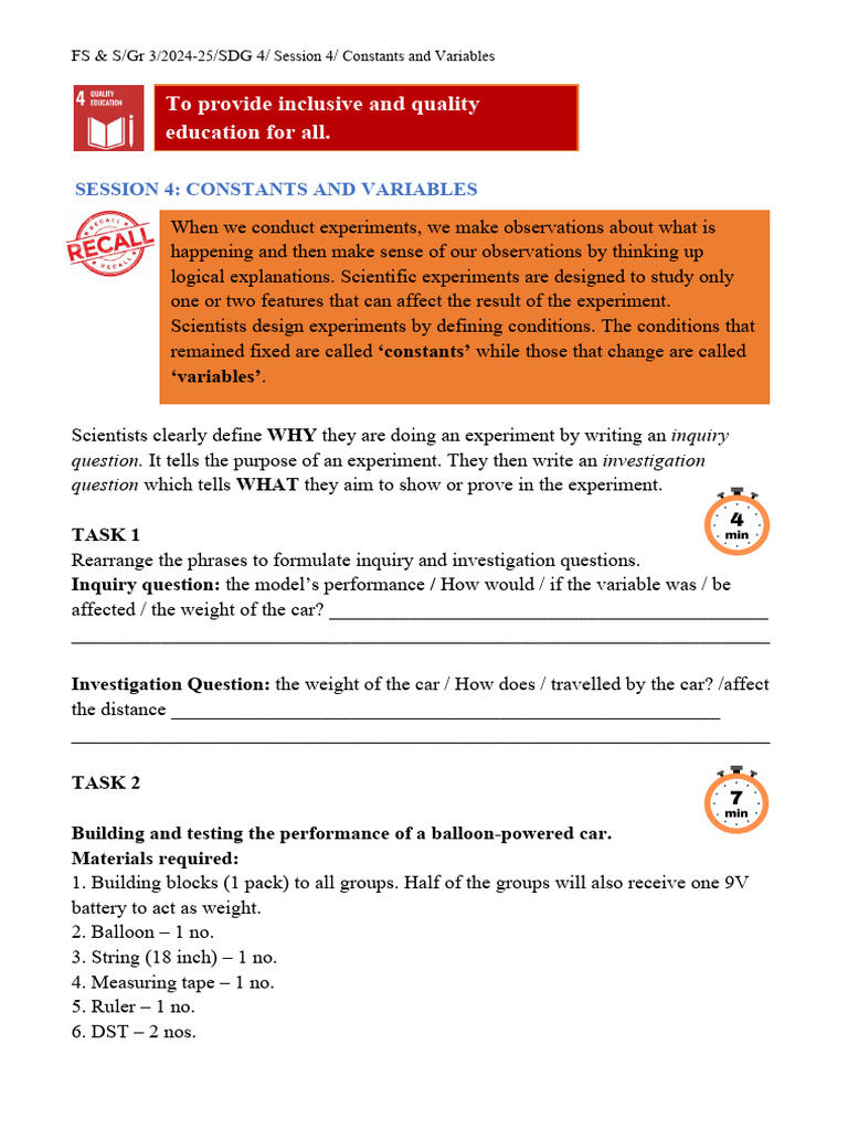 Gr3 S4 Student Record Sheet | PDF | Experiment | Inquiry