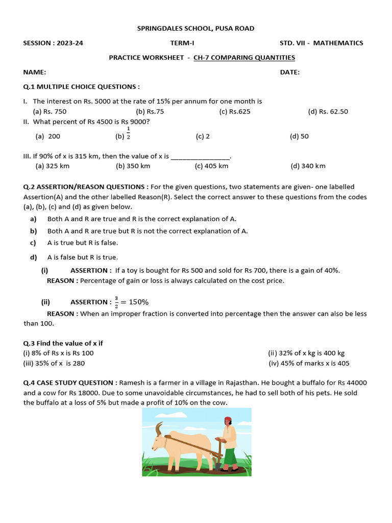 Grade 7 Math Practice Worksheet | PDF | Percentage | Arithmetic
