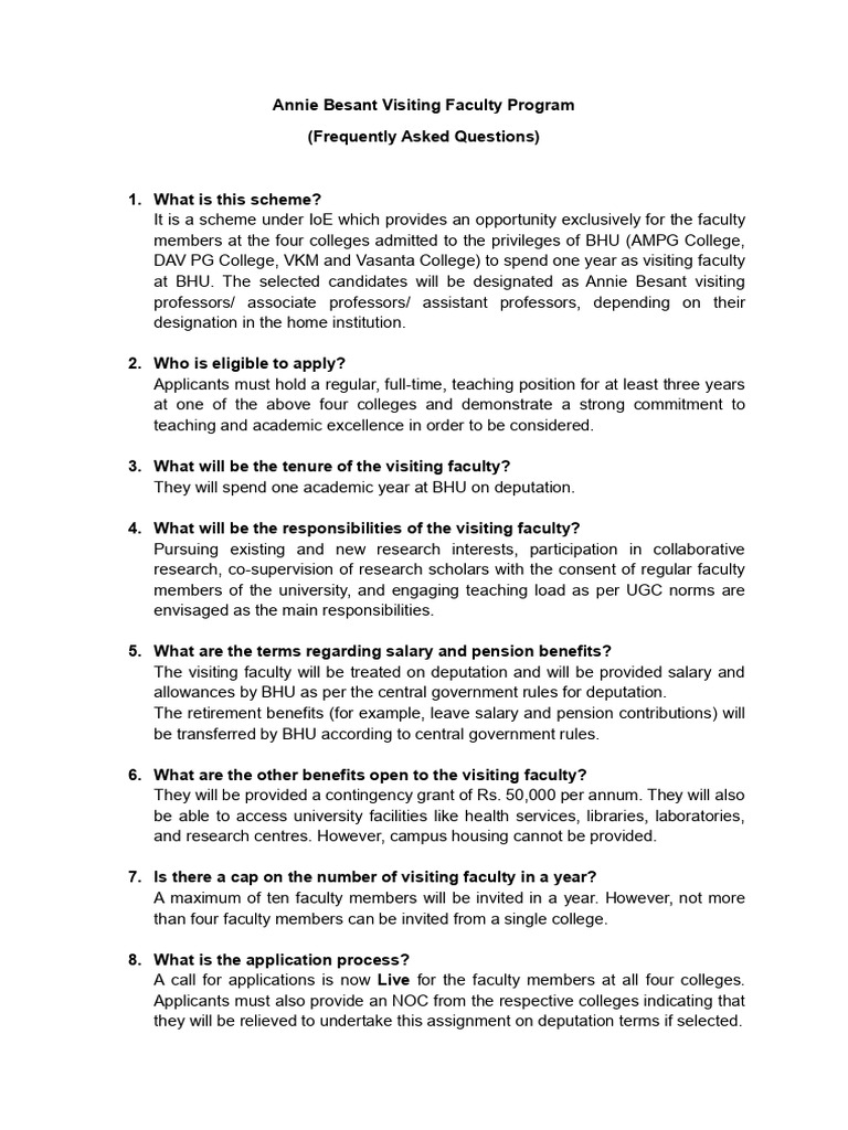 FAQ Annie Besant Visiting Faculty Program | PDF