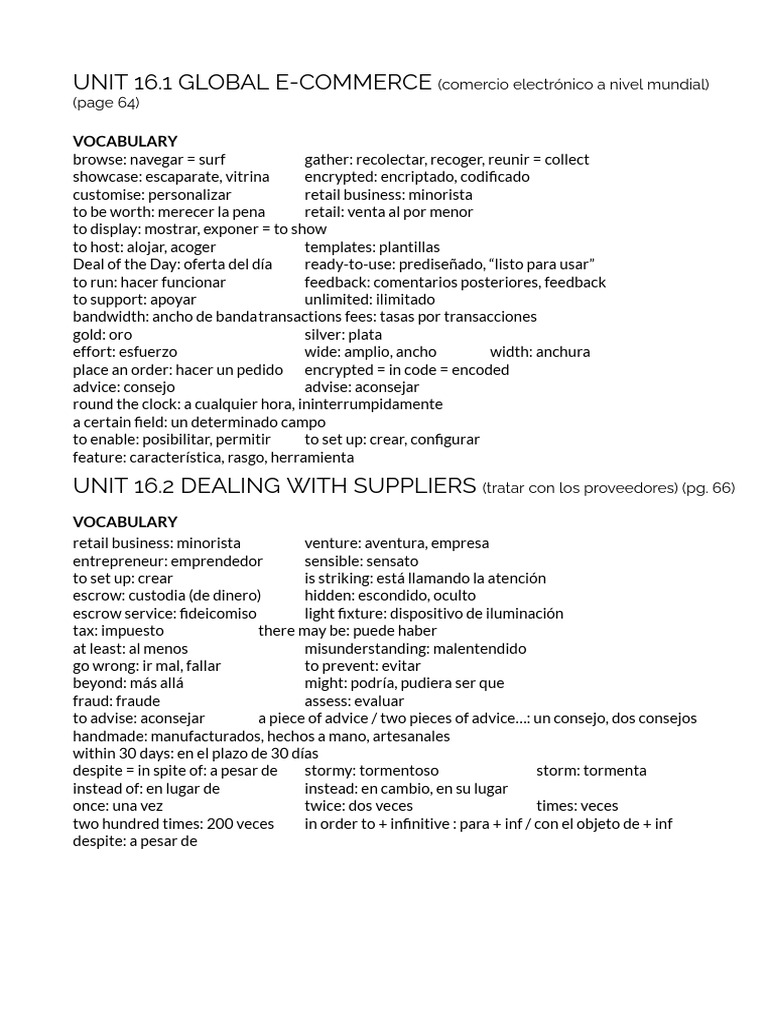 VOCABULARY UNIT 16. 1º GSAF 2023-2024 | PDF