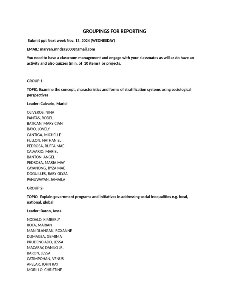 Groupings St. Joseph Reporting | PDF