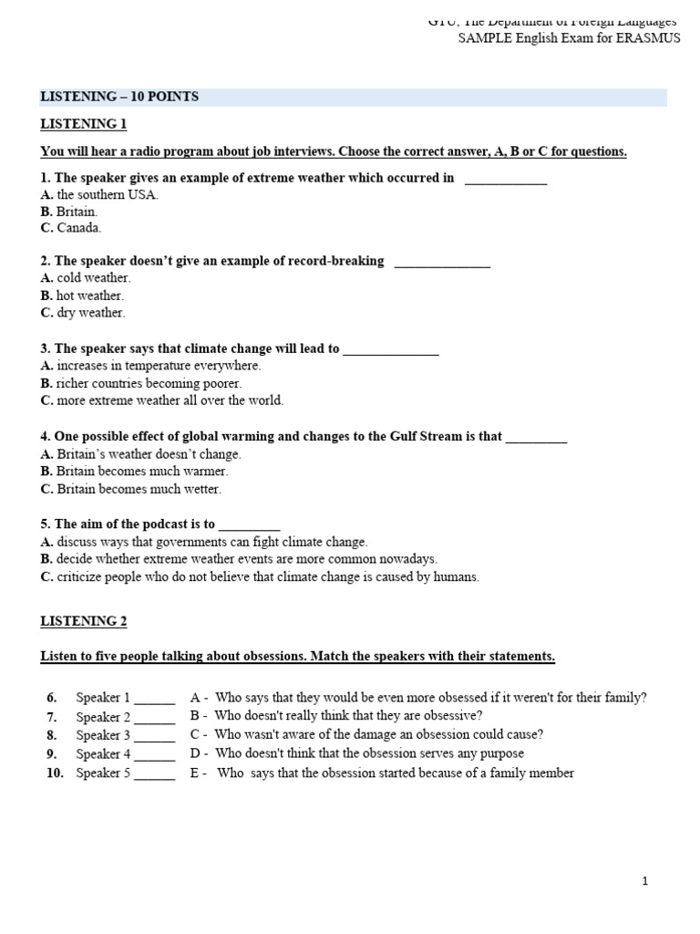 Sample Erasmus Exam | PDF | Civilization | Canopy (Biology)