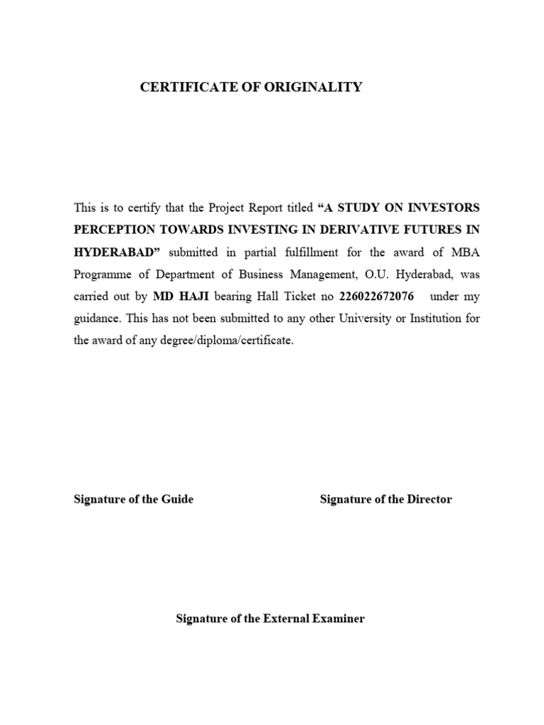 MBA Project on Investor Perception | PDF