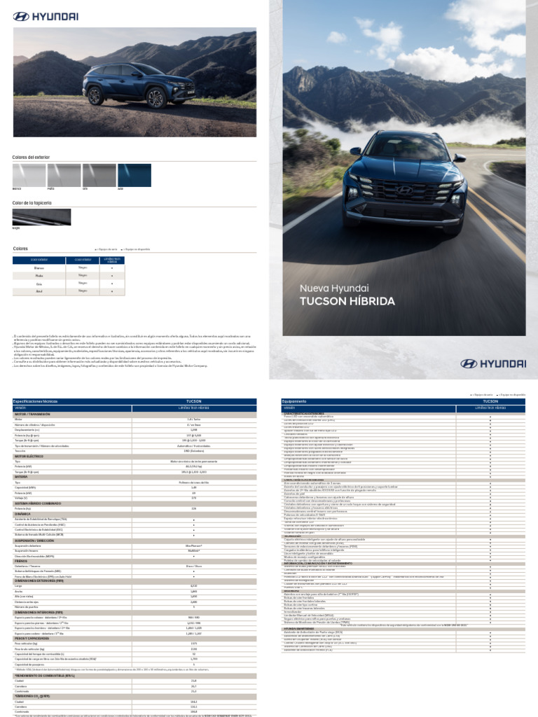 Ficha Tecnica Tucson HEV v3 054ef237b2 | PDF | Airbag | Diodo emisor de luz
