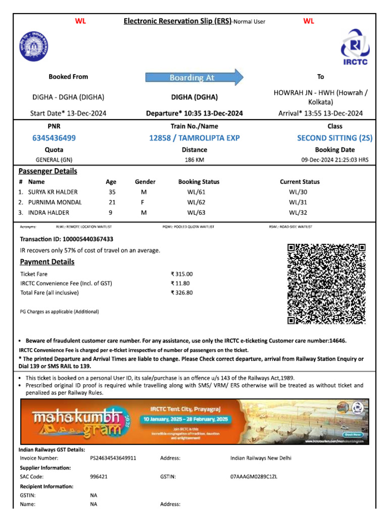 Digha to Howrah | PDF