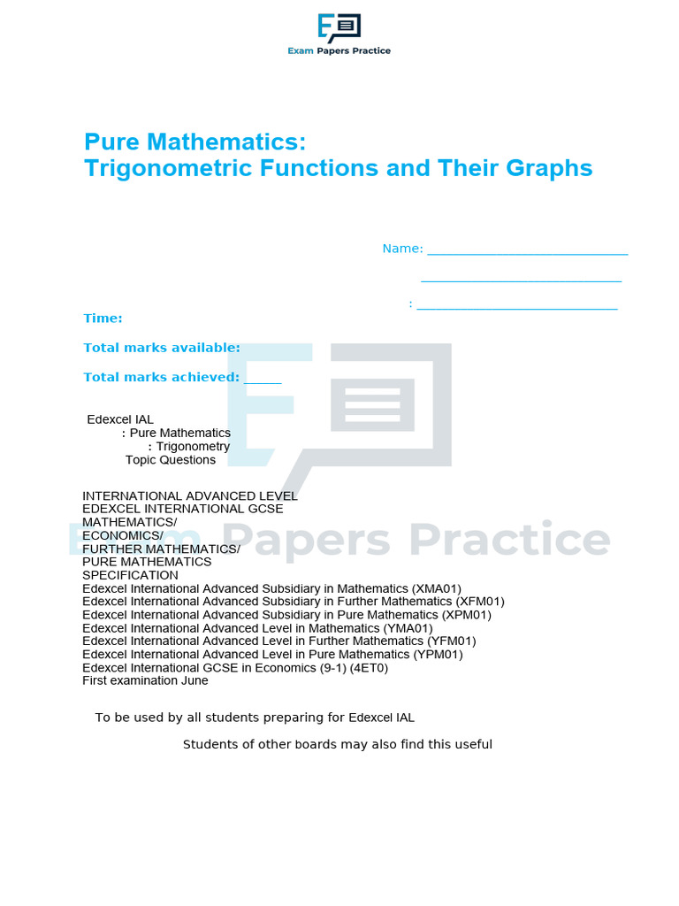 3 Trigonometric Functions and Their Graphs TQ | PDF | Trigonometry | Equations