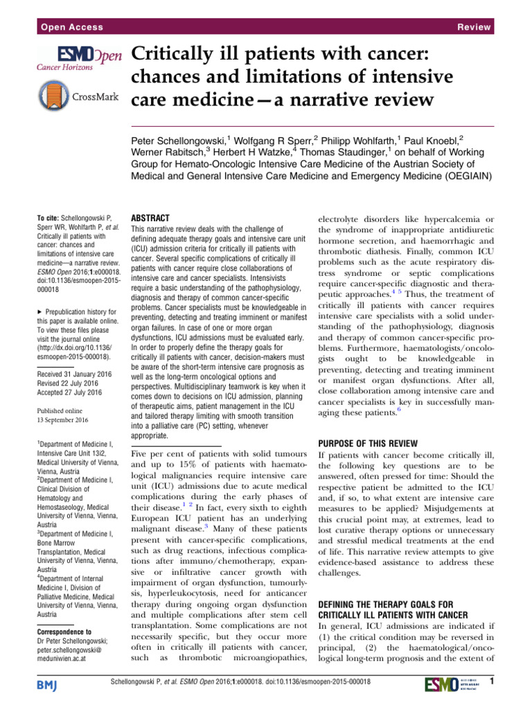 Critically Ill Patients With Cancer Chances and Limitations of ...