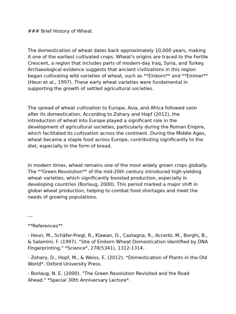 History and Impact of Wheat Cultivation | PDF