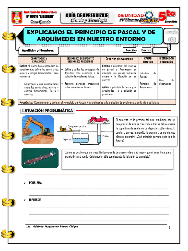 2guia 08 U08 Principio de Pascal y Arquímedes | PDF | Densidad | Pascal ...