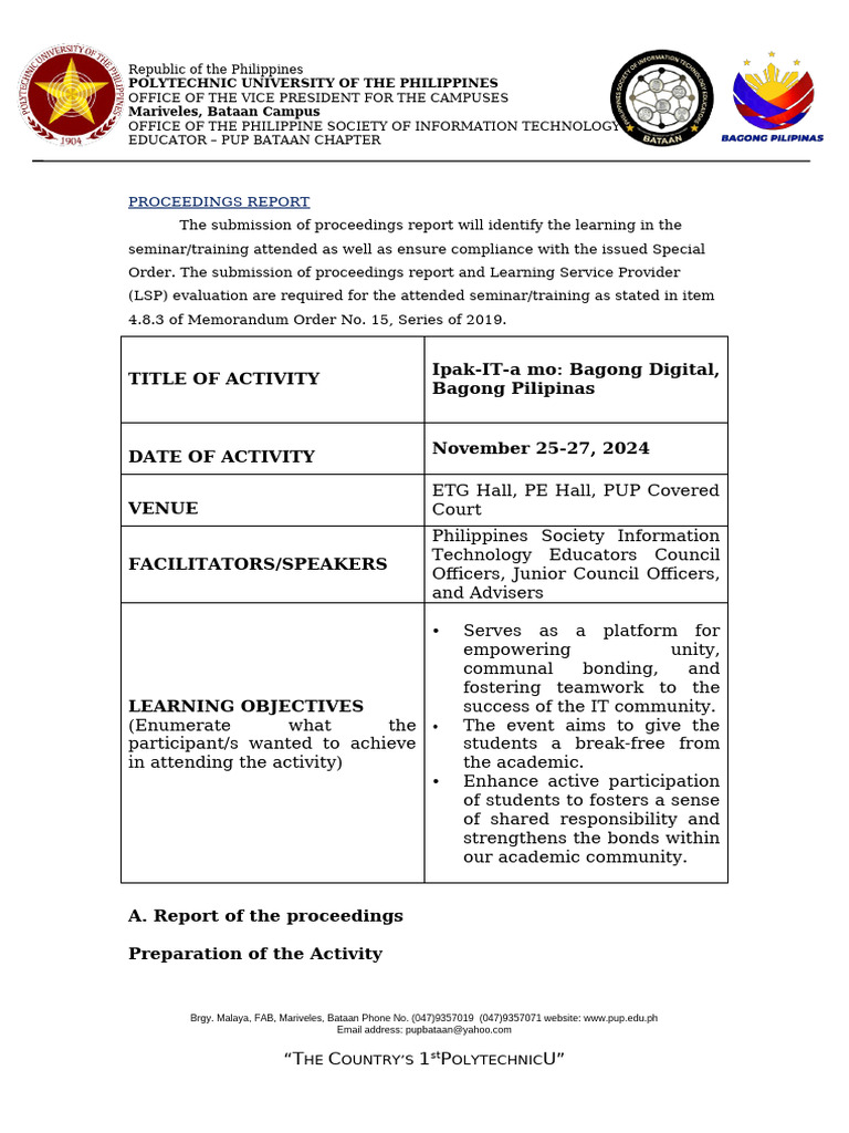 PUP Bataan IT Days Proceedings Report | PDF
