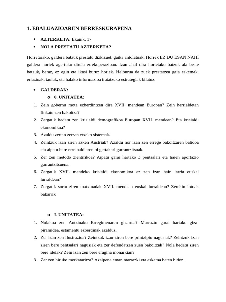 Ebaluazioaren Errekuperazioa Prestatzeko Gida 2024 | PDF