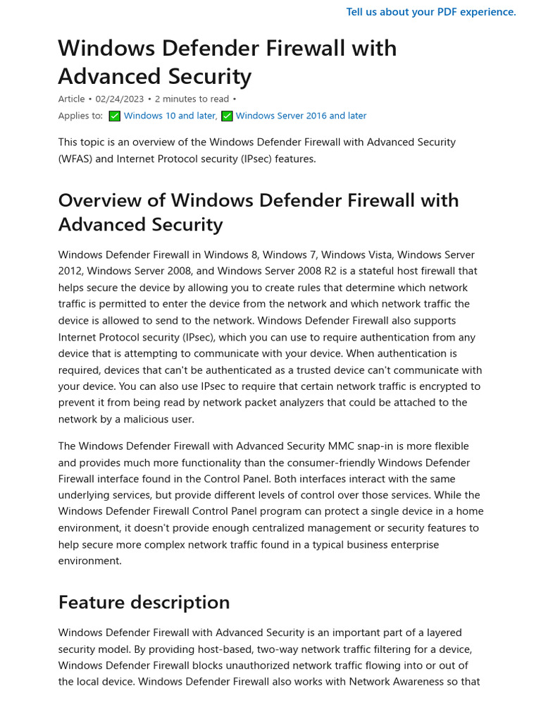 Windows Security Threat Protection Windows Firewall Pdf Computer Network Active Directory