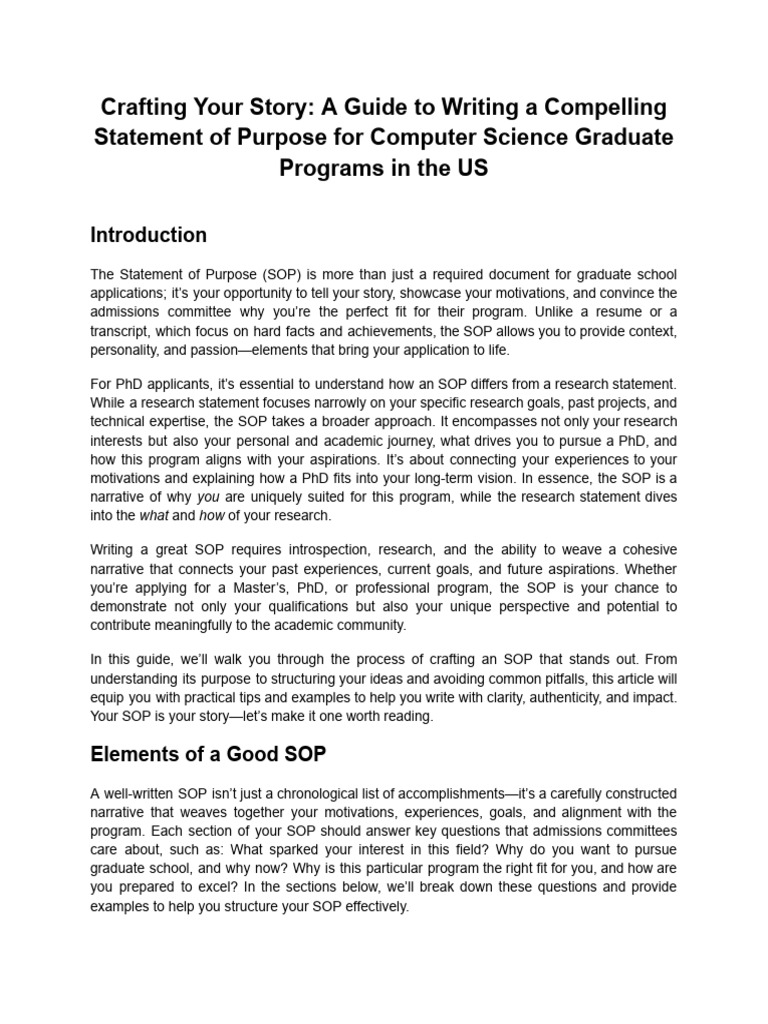 Crafting Your Story - A Guide To Writing A Compelling Statement of ...