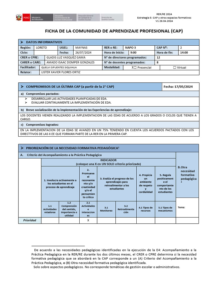 Ficha II CAP RER NAPO 3 | PDF | Evaluación | Aprendizaje