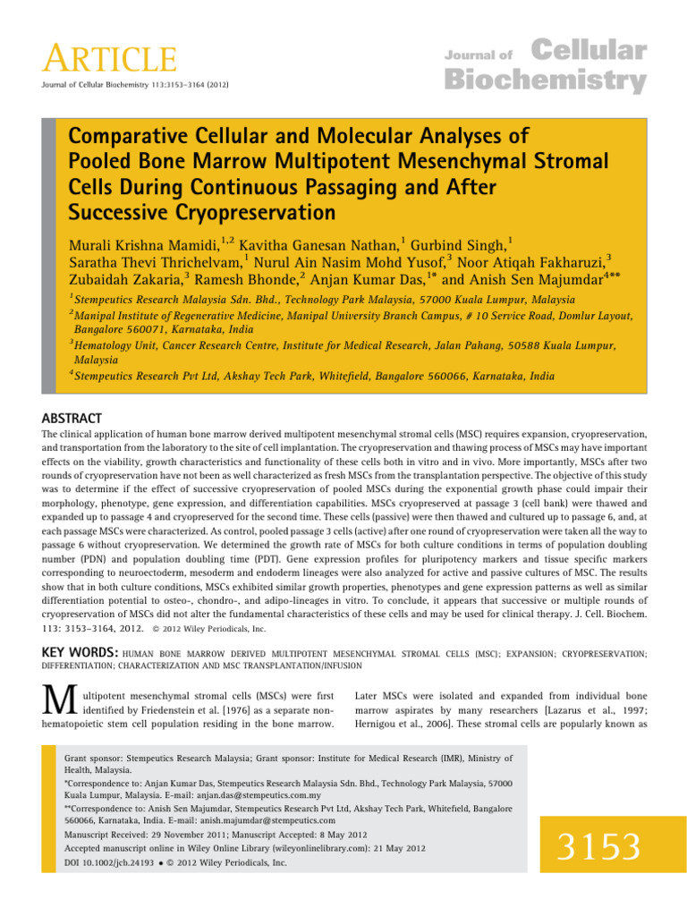 Comparative Cellular and Molecular Analy | PDF | Mesenchymal Stem Cell | Cell Biology
