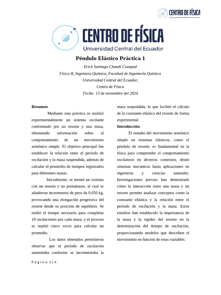 Informe pendulo Elastico | PDF | Oscilación | Masa