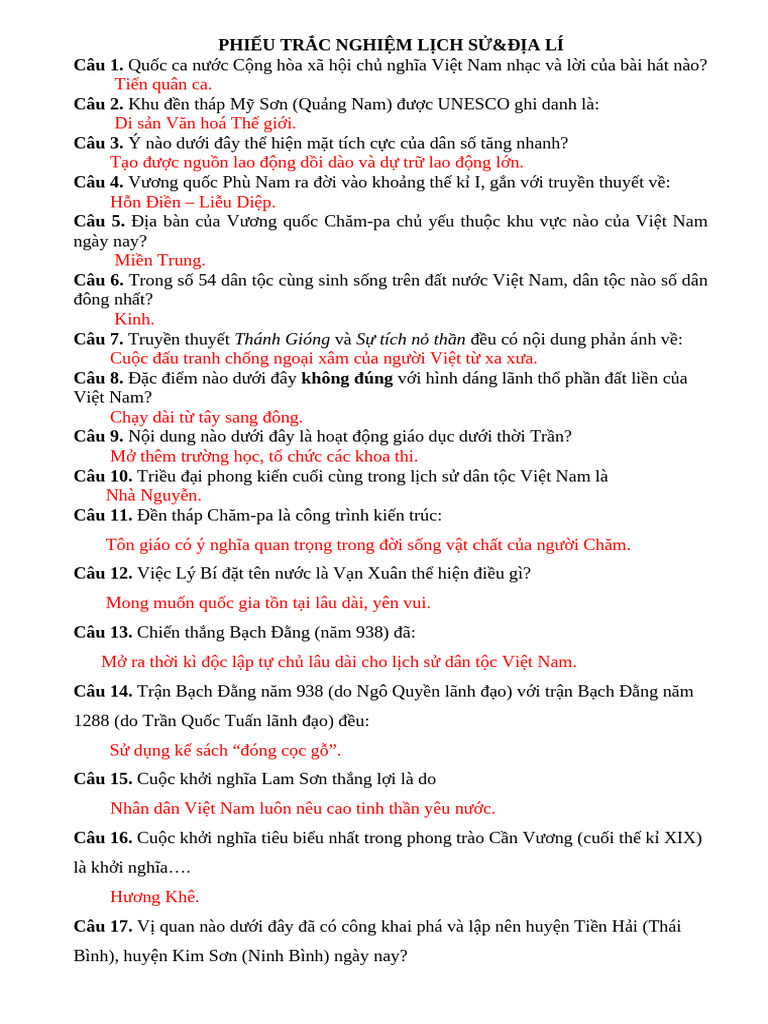 ÔN SỬ ĐỊA TRẮC NGHIỆM CKI | PDF