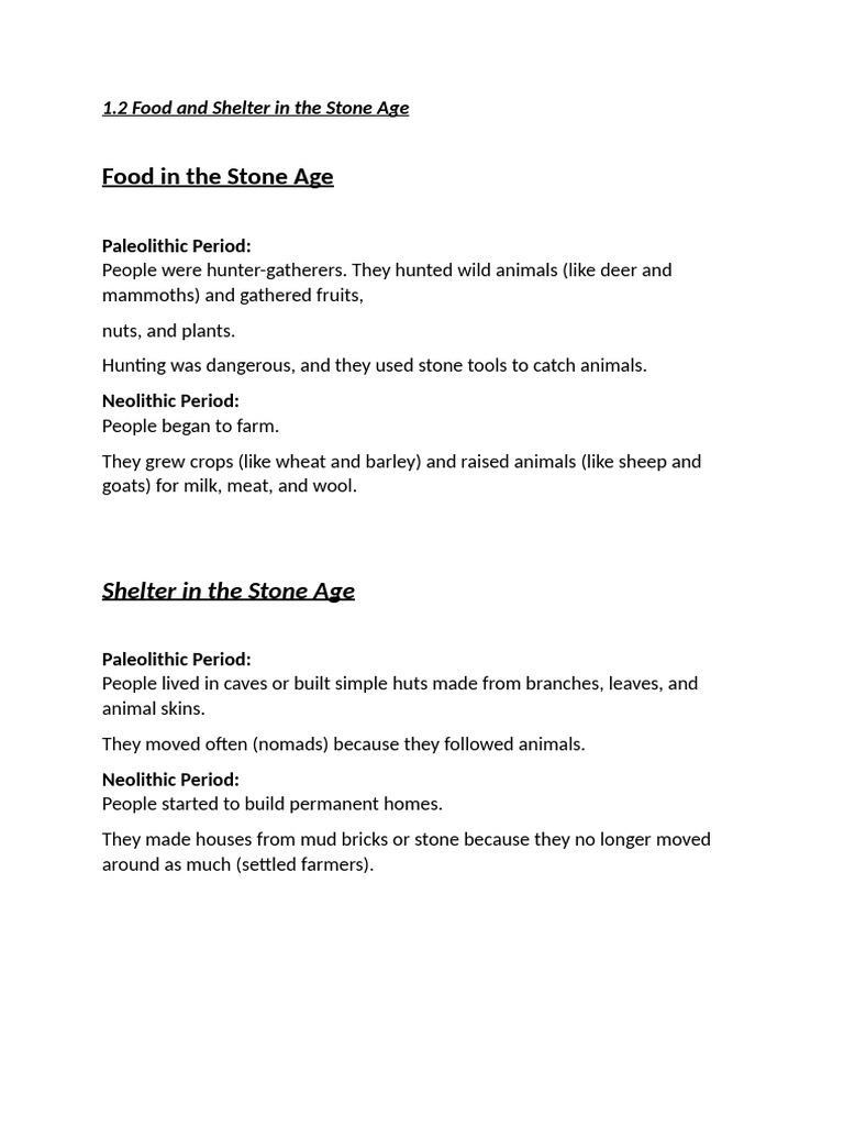 1.2 Food and Shelter in The Stone Age | PDF