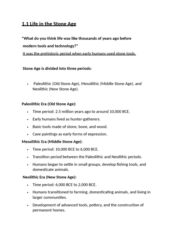 Life in the Stone Age: An Overview | PDF