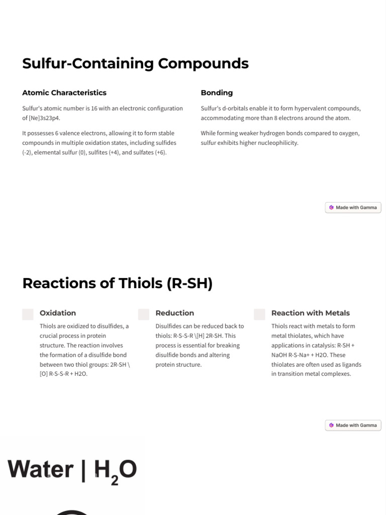 Overview of Sulfur-Containing Compounds | PDF | Thiol | Chemical Reactions