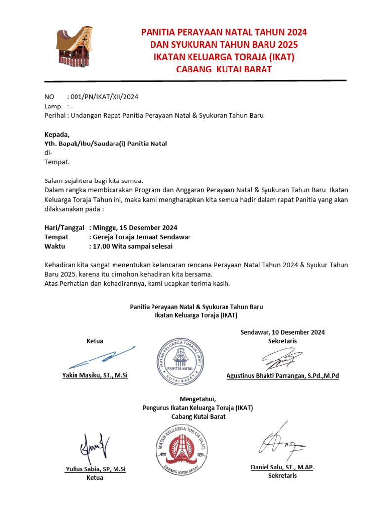 Undangan Rapat Panitia NATAl & SYUKURAN THN BARU@ | PDF