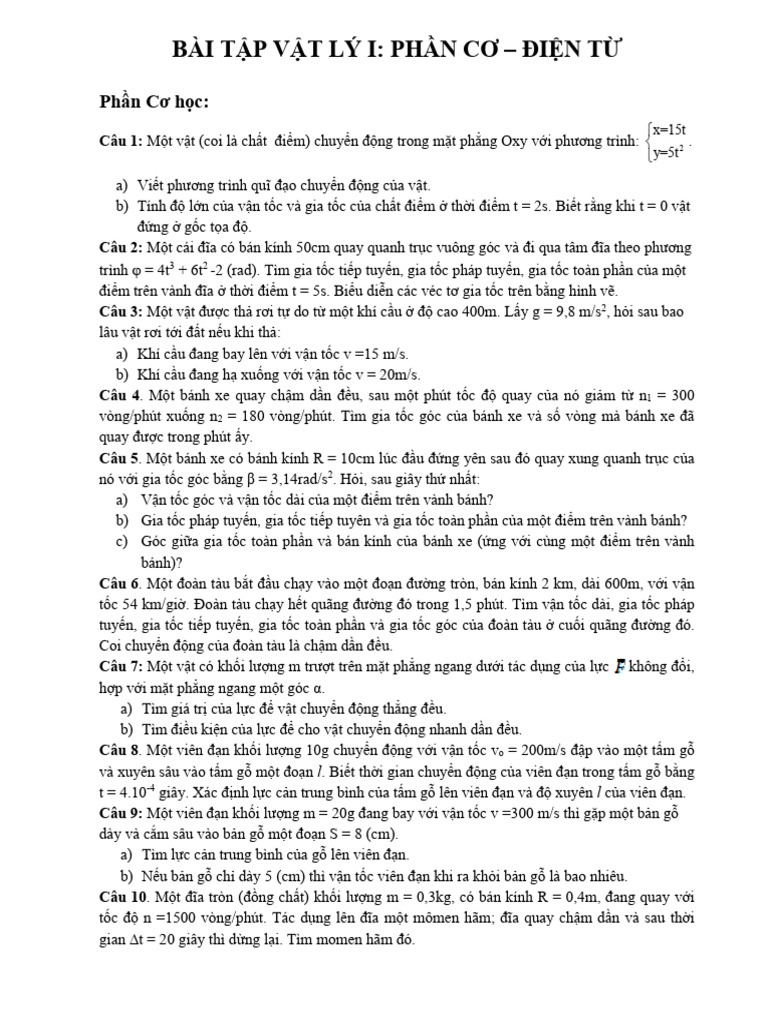 Bài tập VLI( Cơ-Điện Từ) | PDF