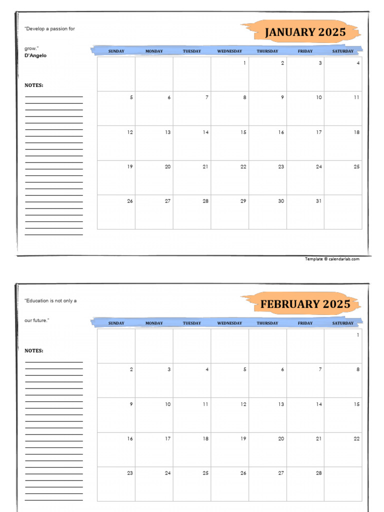 2025 Student Calendar Template | PDF
