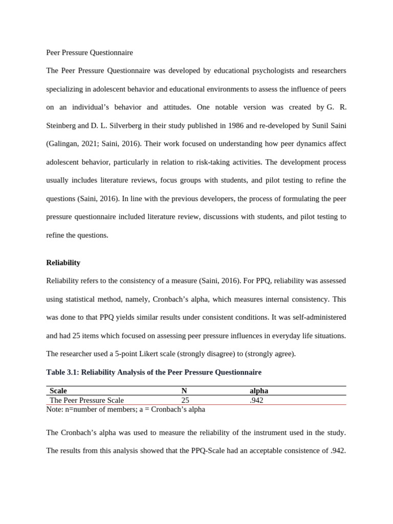 Peer Pressure Questionnaire On The Study Classroom Climate | PDF ...