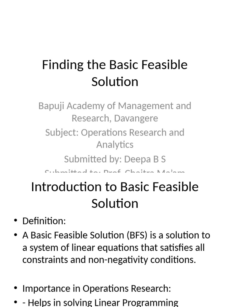 Basic Feasible Solution Presentation | PDF