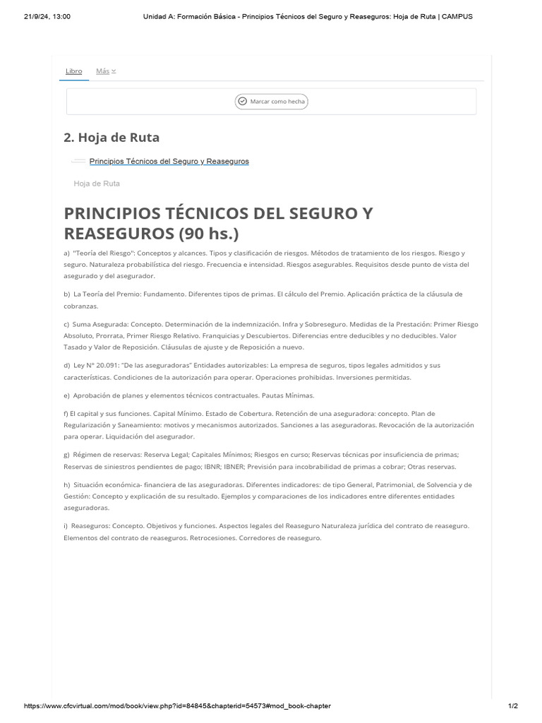 Unidad A_ Formación Básica - Principios Técnicos del Seguro y Reaseguros_ Hoja de Ruta _ CAMPUS ...