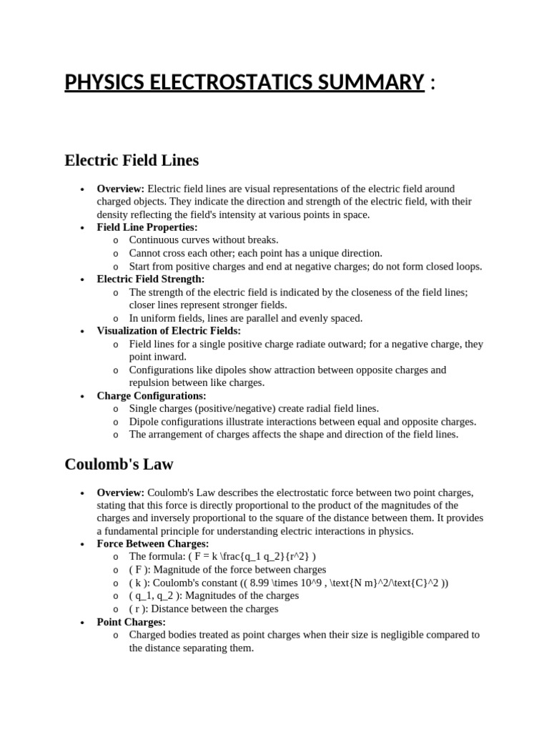 Class 12 Electric Charges Summary | PDF | Electric Charge | Electric Field