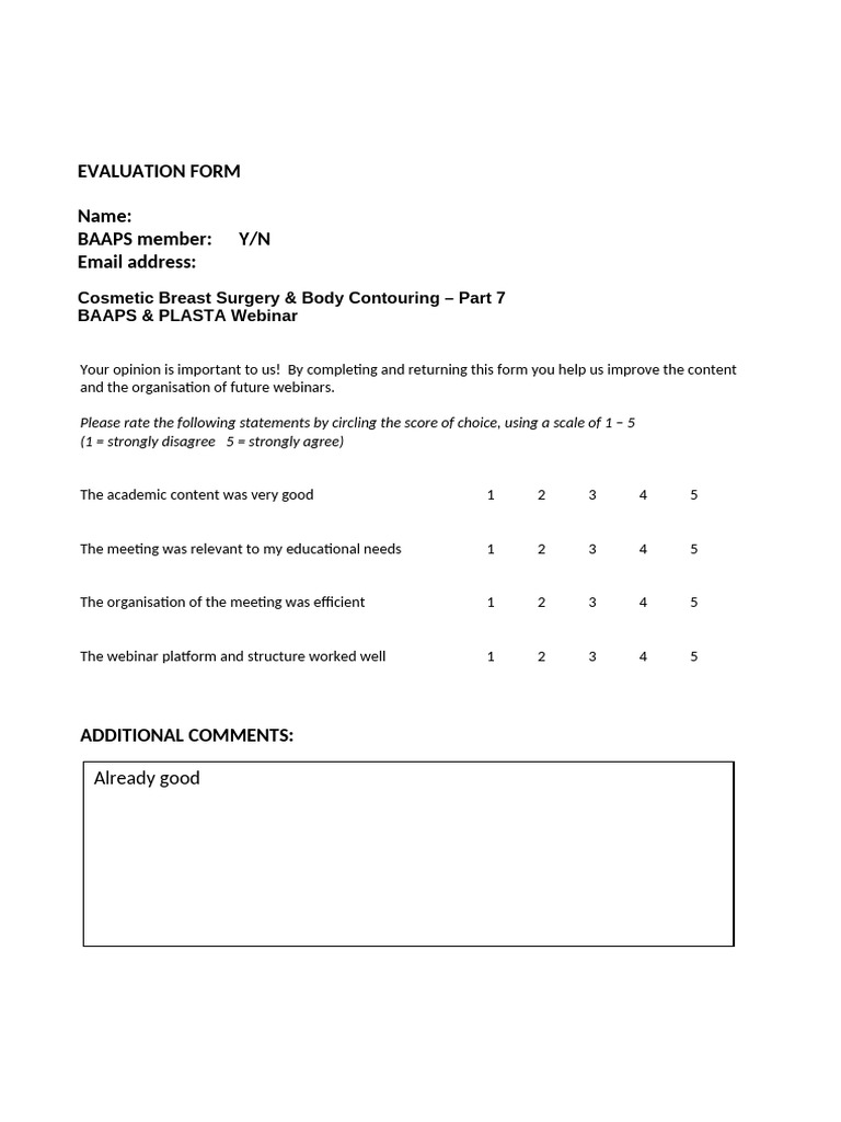 Webinar Evaluation Form Part 10 | PDF