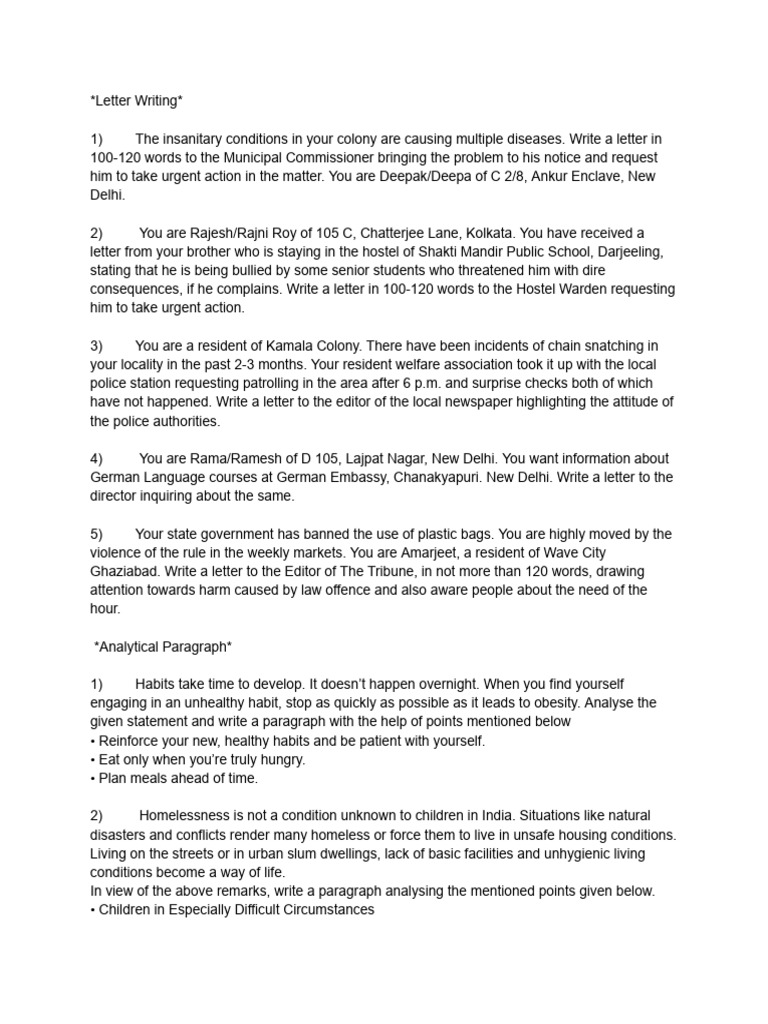 Formal Letters & Analytical Paragraph | PDF | Homelessness