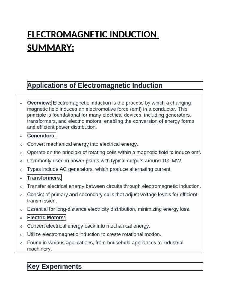 ELECTROMAGNETIC INDUCTION SUMMARY | PDF | Electromagnetic Induction | Inductance