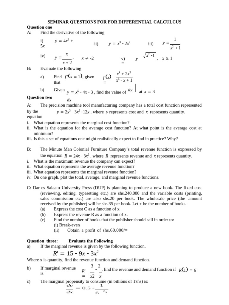 Topic 5- Calculus | PDF | Function (Mathematics) | Demand