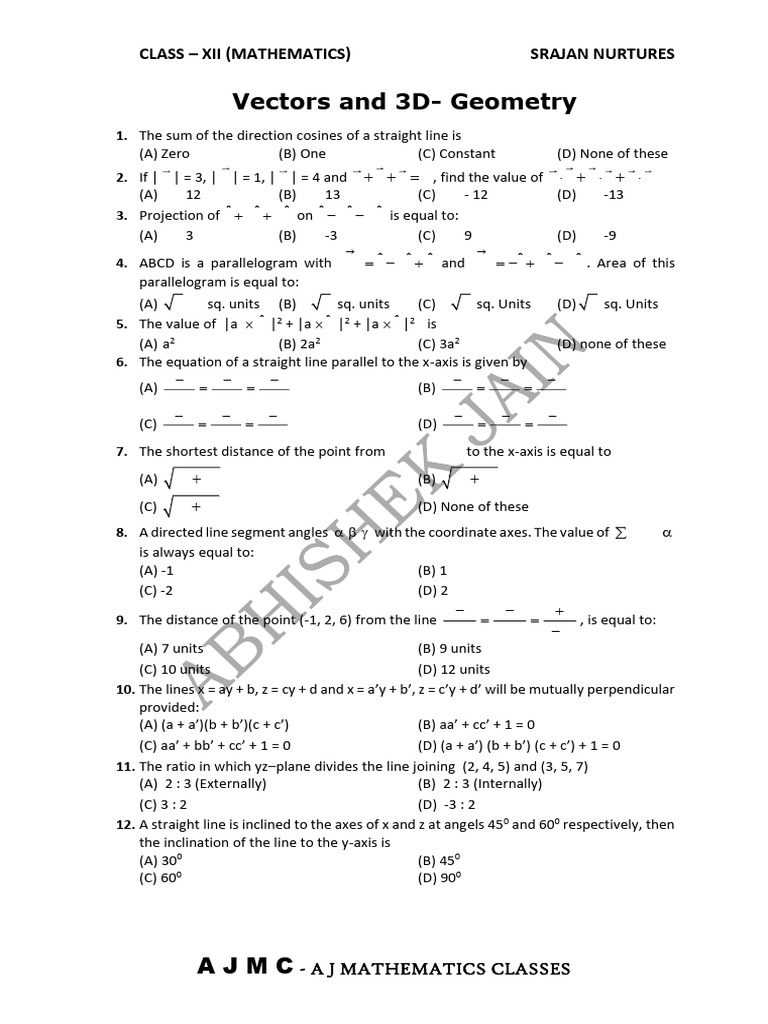 QB - Vectors and 3D - Geometry-1 | PDF | Line (Geometry) | Euclidean Vector