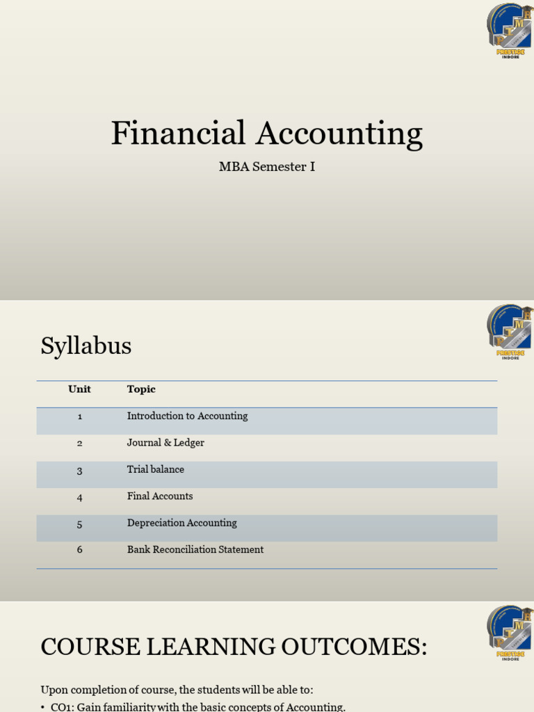 MBA Financial Accounting Syllabus Overview | PDF | Debits And Credits ...